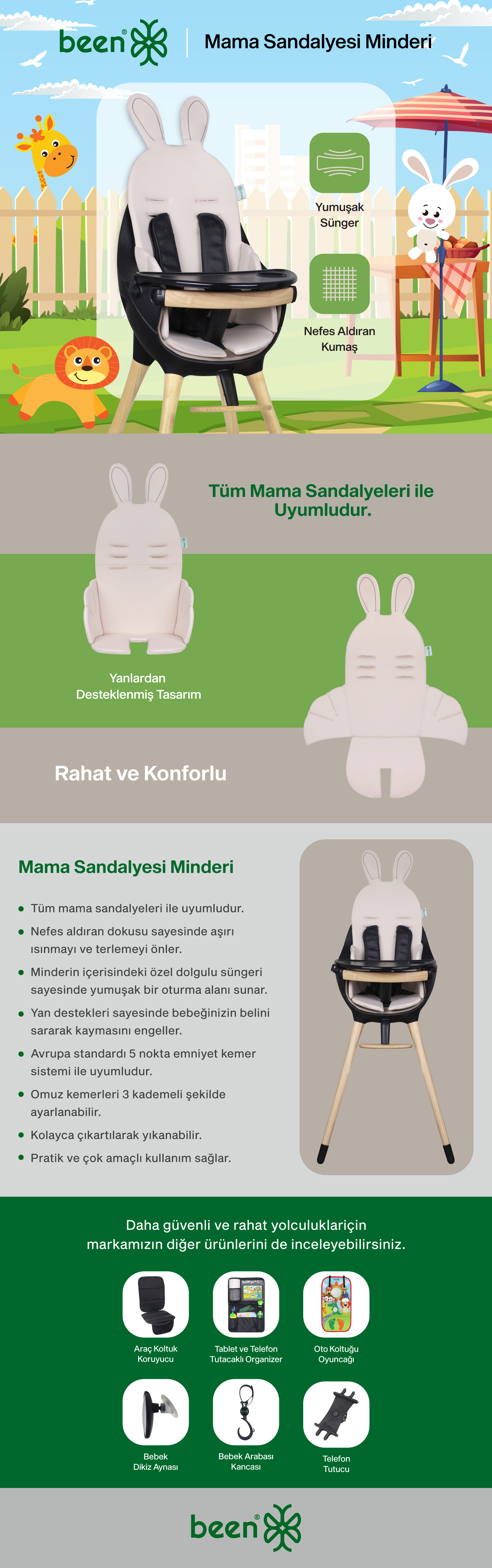 Been Pratik Bebek Mama Sandalyesi Minderi Bej | Babymall